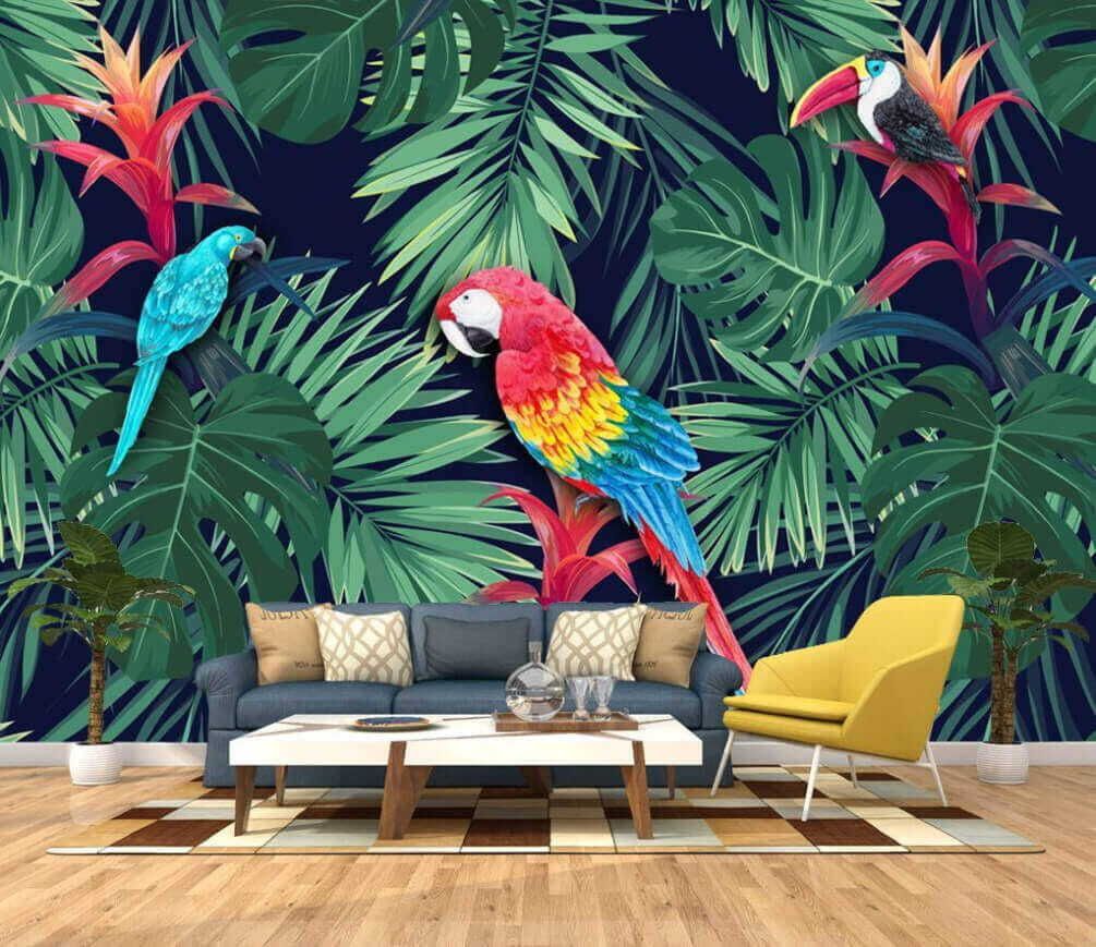 Wall murals Colorful parrot on a plant : u14836 - Muralas.us